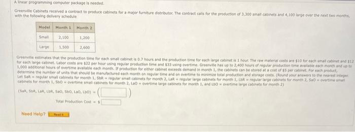 Solved A lnear programining computer pschage is needed. with | Chegg.com