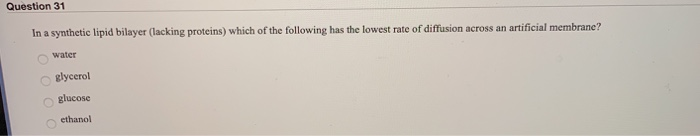 Solved Question 31 In a synthetic lipid bilayer (lacking | Chegg.com