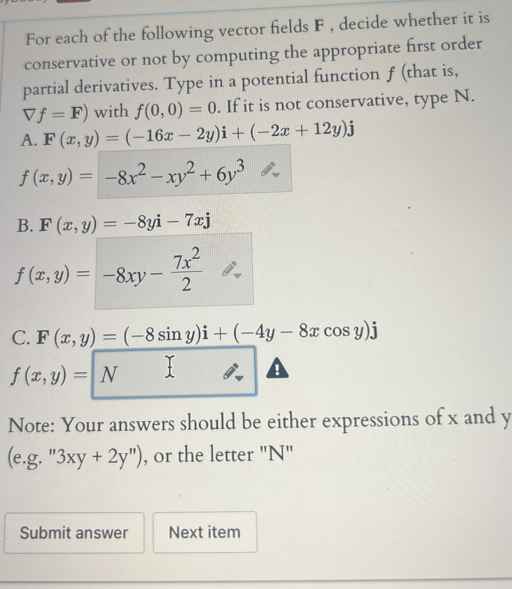 Solved For each of the following vector fields F, ﻿decide | Chegg.com