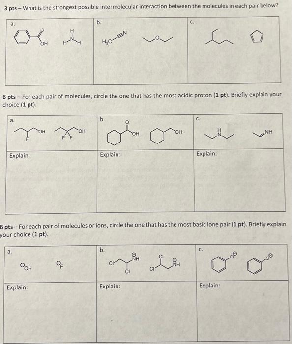 Solved 3 pts - What is the strongest possible intermolecular | Chegg.com