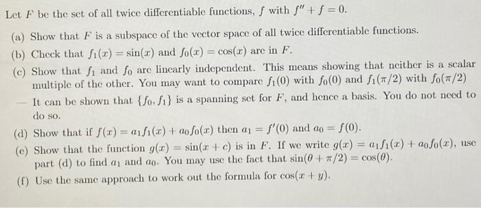 Solved Let F Be The Set Of All Twice Differentiable