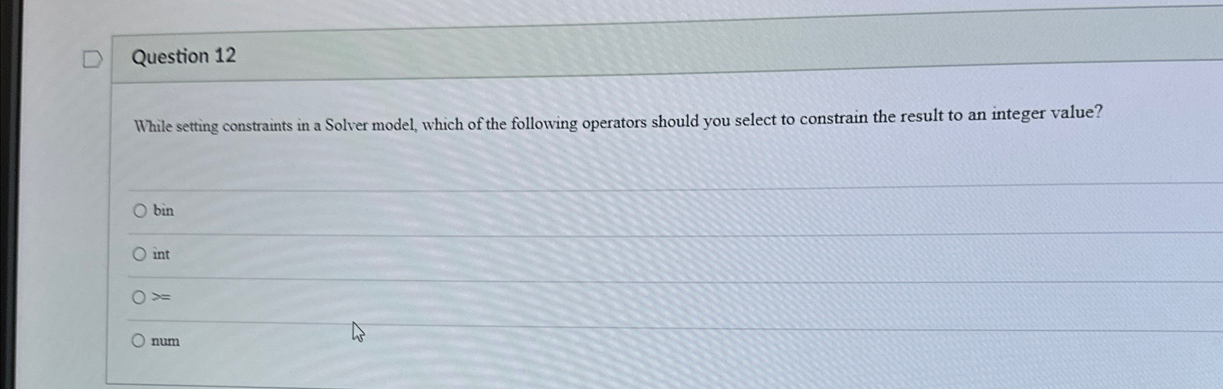 Solved Question 12While setting constraints in a Solver | Chegg.com