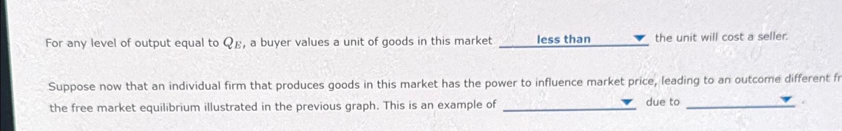 For any level of output equal to QE, ﻿a buyer values | Chegg.com