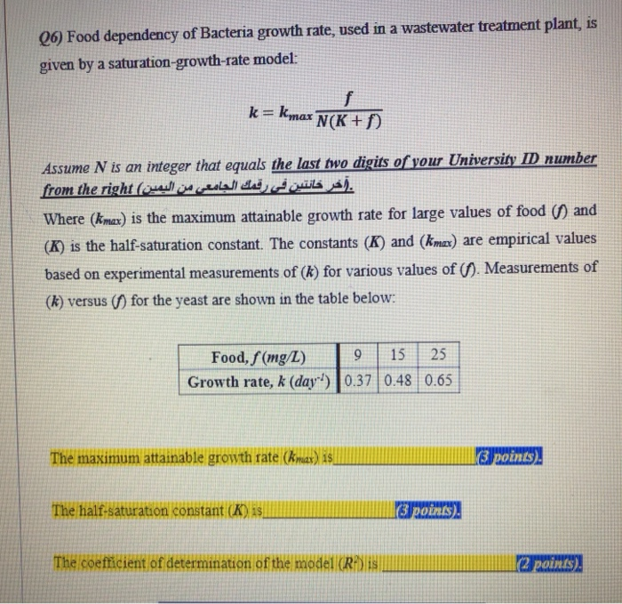 Q6) Food dependency of Bacteria growth rate, used in | Chegg.com