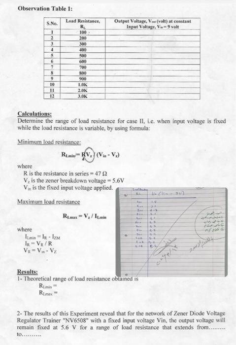 Observation Table 1: S.No. Output Voltage, V(volt) at | Chegg.com