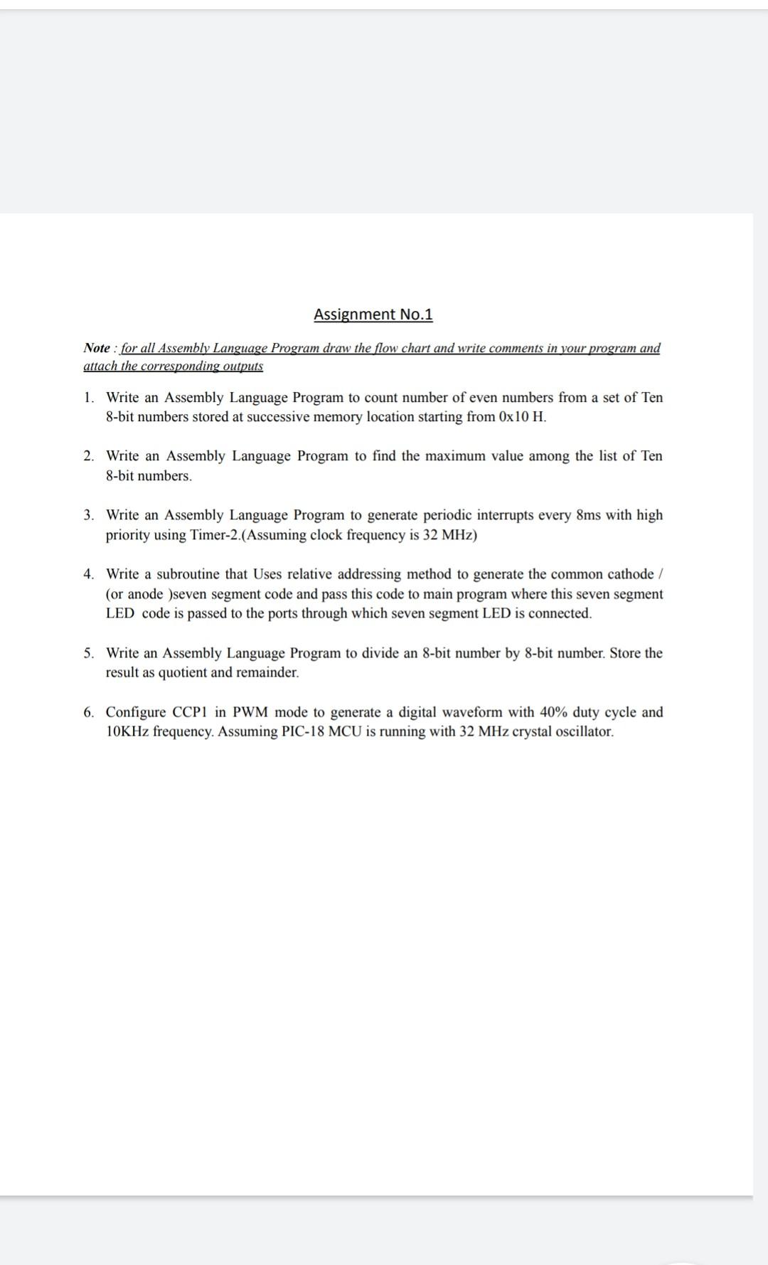 Solved Assignment No.1 Note : for all Assembly Language | Chegg.com