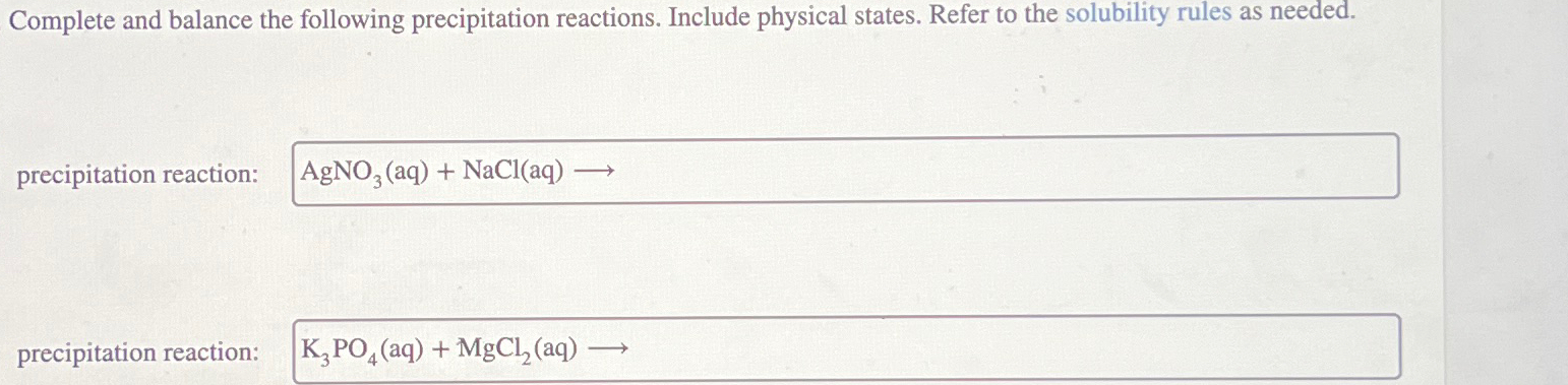 Complete and balance the following precipitation | Chegg.com