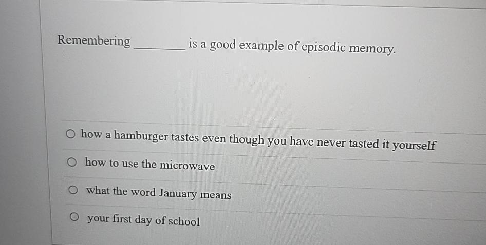 Solved Remembering is a good example of episodic memory.how | Chegg.com