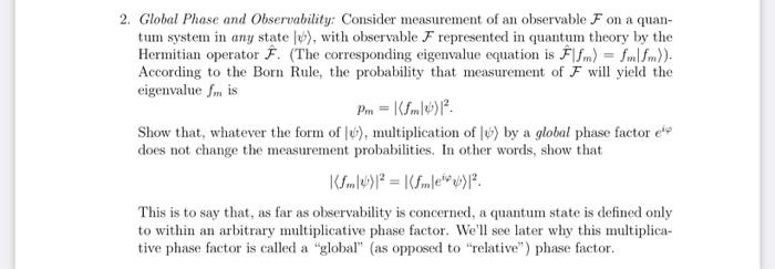 Solved 2. Global Phase and Observability: Consider | Chegg.com