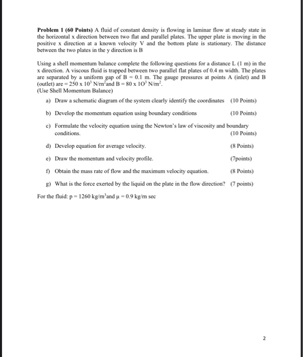 Solved Problem 1 (60 Points) A fluid of constant density is | Chegg.com