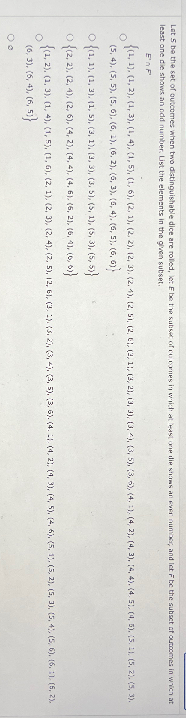 Solved least one die shows an odd number. List the elements | Chegg.com