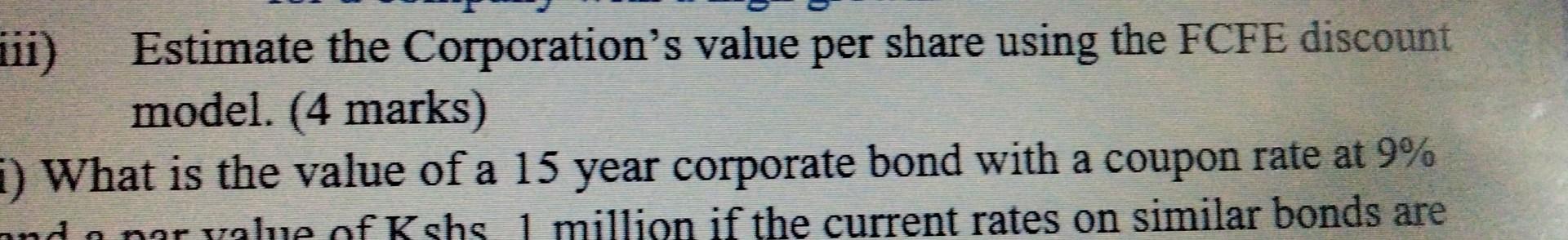 ii) Estimate the Corporation's value per share using | Chegg.com