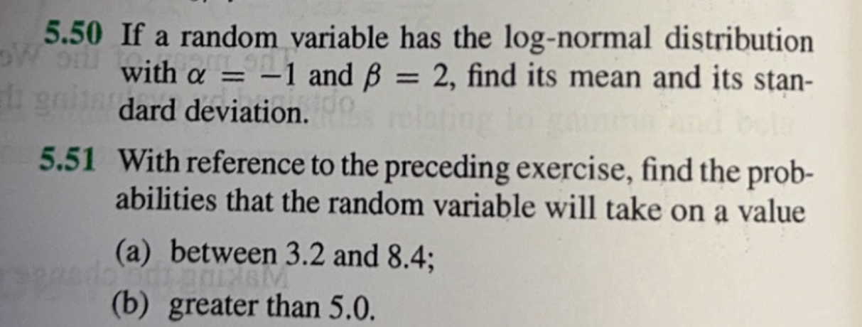 Solved 5.50 ﻿If a random variable has the log-normal | Chegg.com