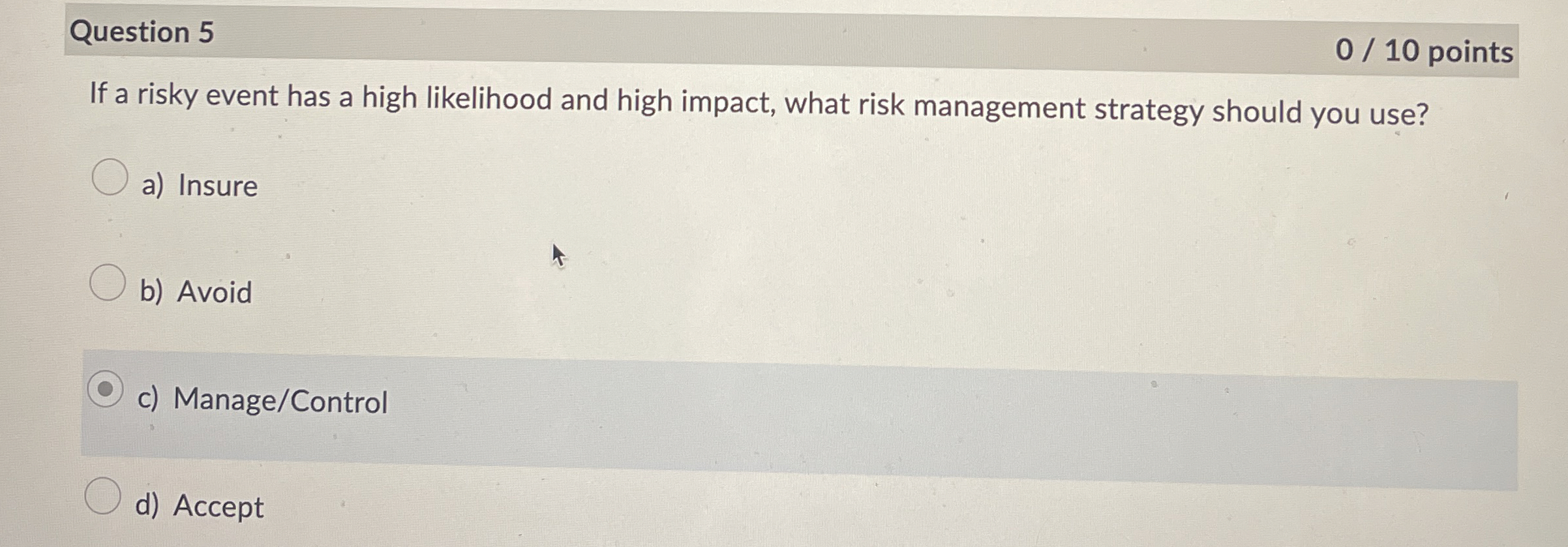 Solved Question 5If a risky event has a high likelihood and | Chegg.com