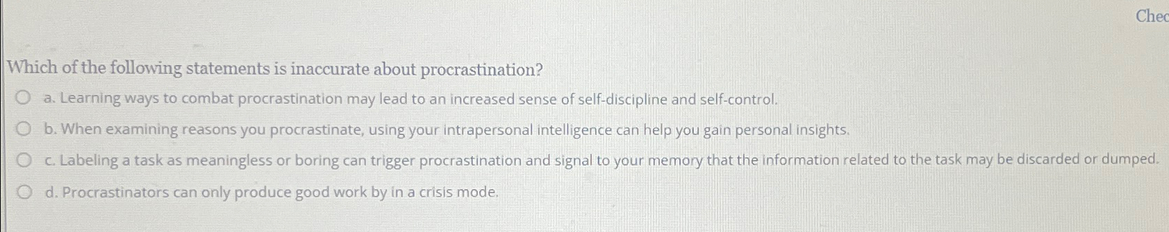 Solved Which of the following statements is inaccurate about | Chegg.com