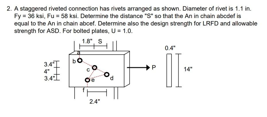 Solved 2. A staggered riveted connection has rivets arranged | Chegg.com