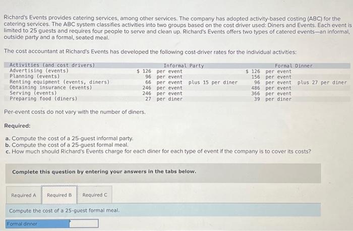 Solved Richard's Events provides catering services, among | Chegg.com