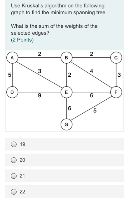 Solved Use Kruskal's algorithm on the following graph to | Chegg.com