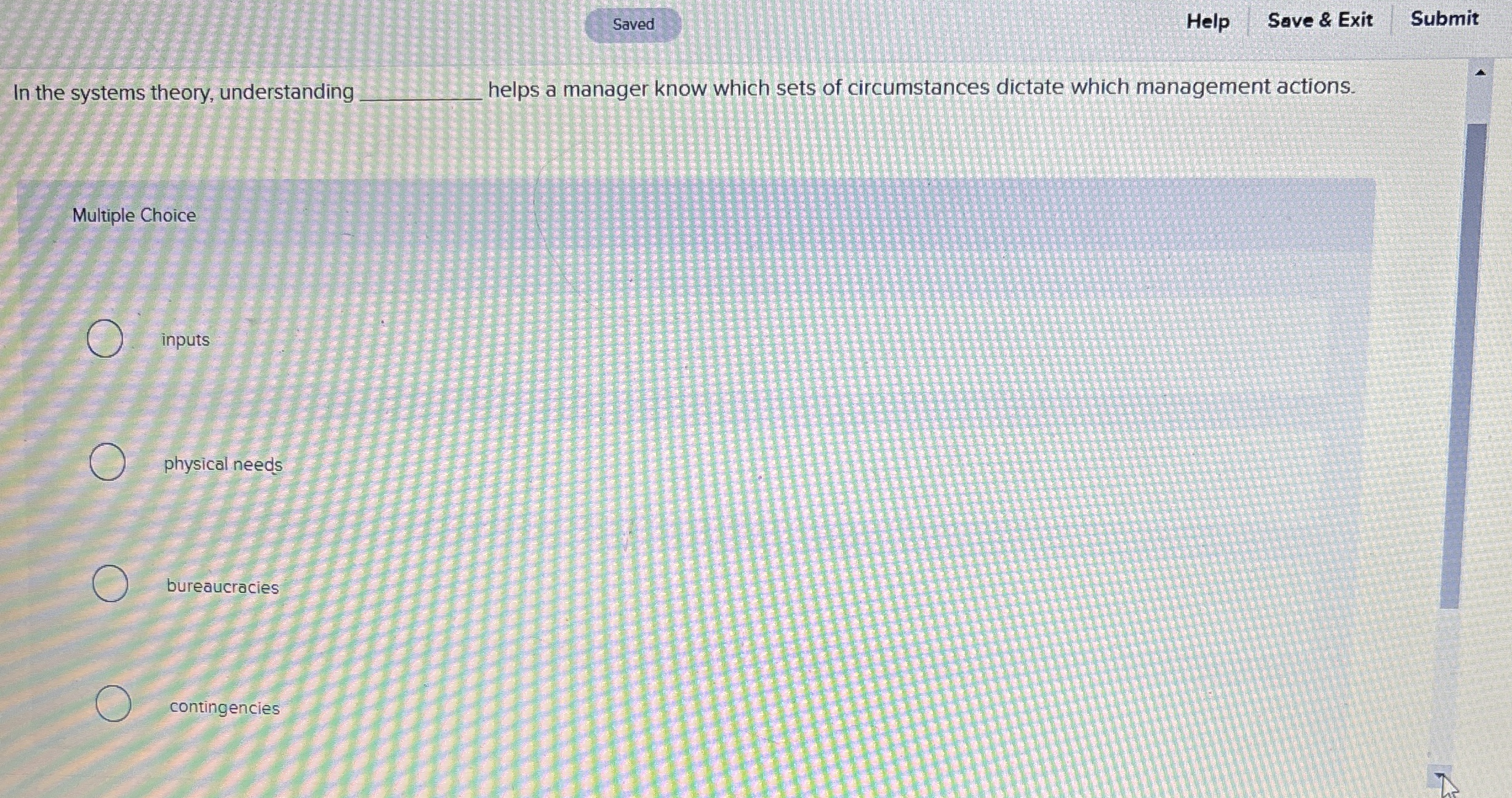 Solved SavedHelpSave & ExitSubmitIn the systems theory, | Chegg.com