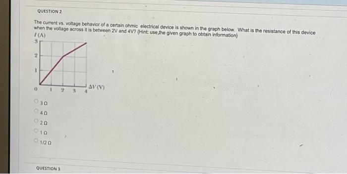Solved QUESTION 2 The current vs. voltage behavior of a | Chegg.com