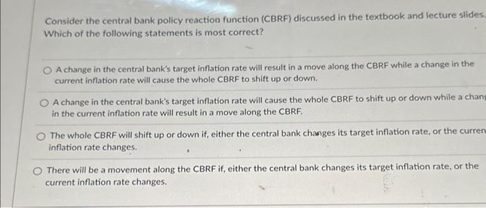 Solved Consider the central bank policy reaction function | Chegg.com