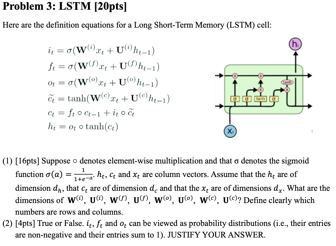 Solved Problem 3: LSTM [20pts]Here are the definition | Chegg.com