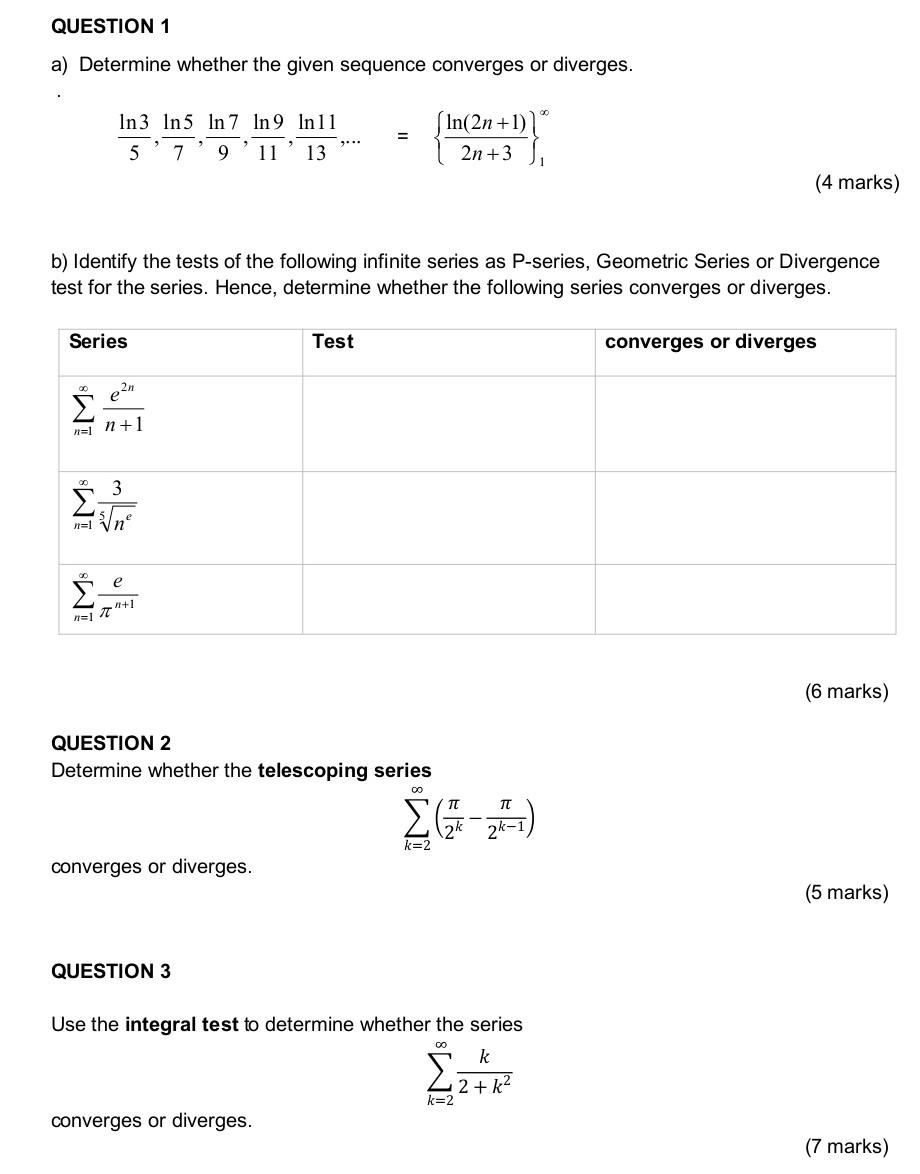 Solved a) Determine whether the given sequence converges or | Chegg.com