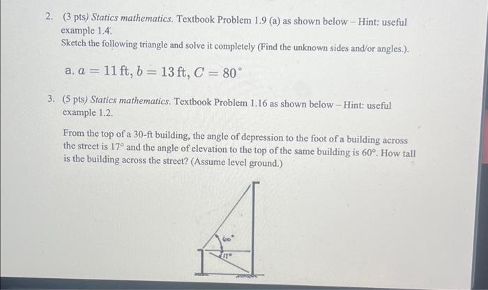 Solved 2. (3 pts) Statics mathematics. Textbook Problem 1.9 | Chegg.com
