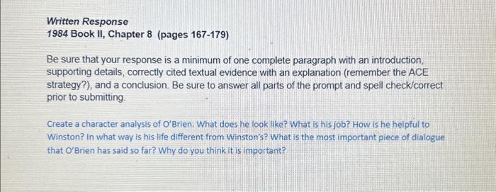 Written Response 1984 Book II, Chapter 8 (pages | Chegg.com