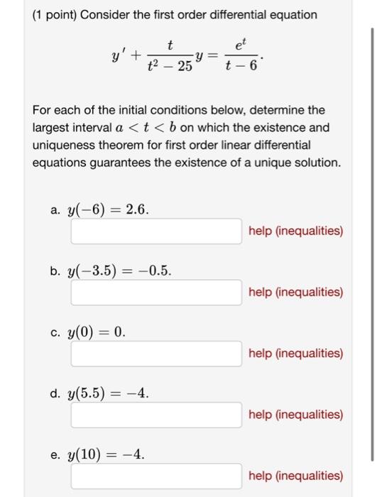 Solved (1 point) Consider the first order differential | Chegg.com