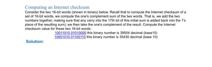 Solved Computing an Internet checksum Consider the two | Chegg.com