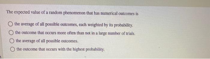Solved The expected value of a random phenomenon that has | Chegg.com