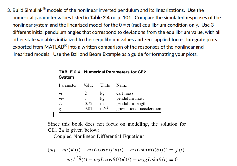 Build Simulink ?(()(8)) ﻿models of ﻿the nonlinear | Chegg.com