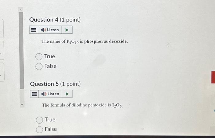 Solved The name of P4O10 is phosphorus decoxide. True False | Chegg.com