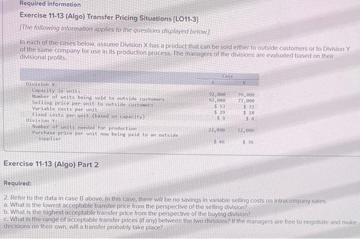 Solved Required information Exercise 11-12 (Algo) Effects of | Chegg.com