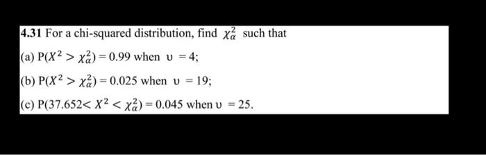 Solved 4.31 For a chi-squared distribution, find χα2 such | Chegg.com