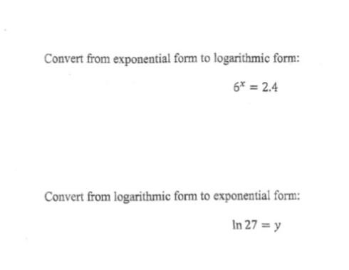 Solved Convert from exponential form to logarithmic form: 6* | Chegg.com