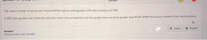 Solved Correct The mean number of words per minute (WPM) | Chegg.com