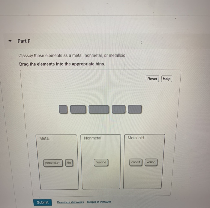 Solved Part F Classify these elements as a metal, nonmetal, | Chegg.com