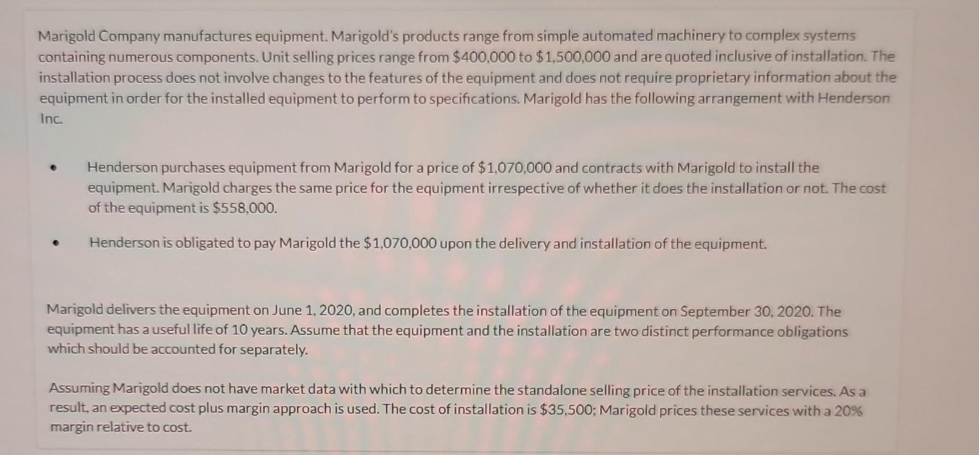 Solved Marigold Company manufactures equipment. Marigold's | Chegg.com