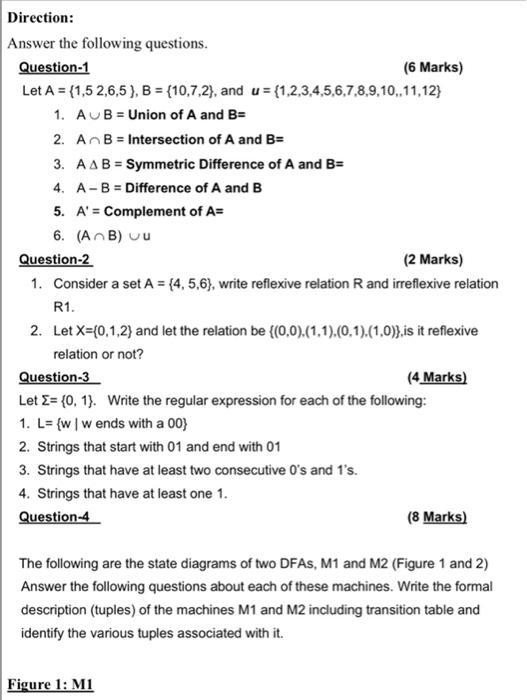 Solved Direction Answer The Following Questions Question 1