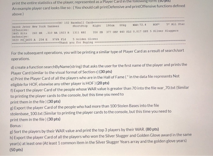 This is a Baseball Player Statistics program where | Chegg.com