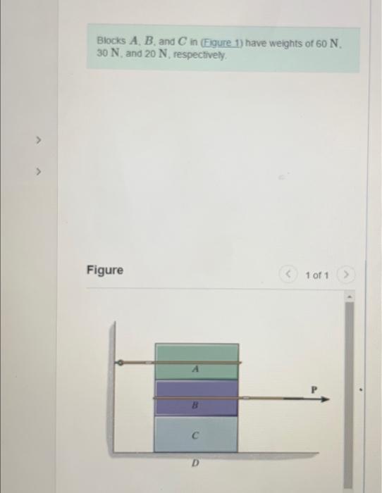 Solved Blocks A,B, and C in (Figure 1) have weights of 60 N. | Chegg.com
