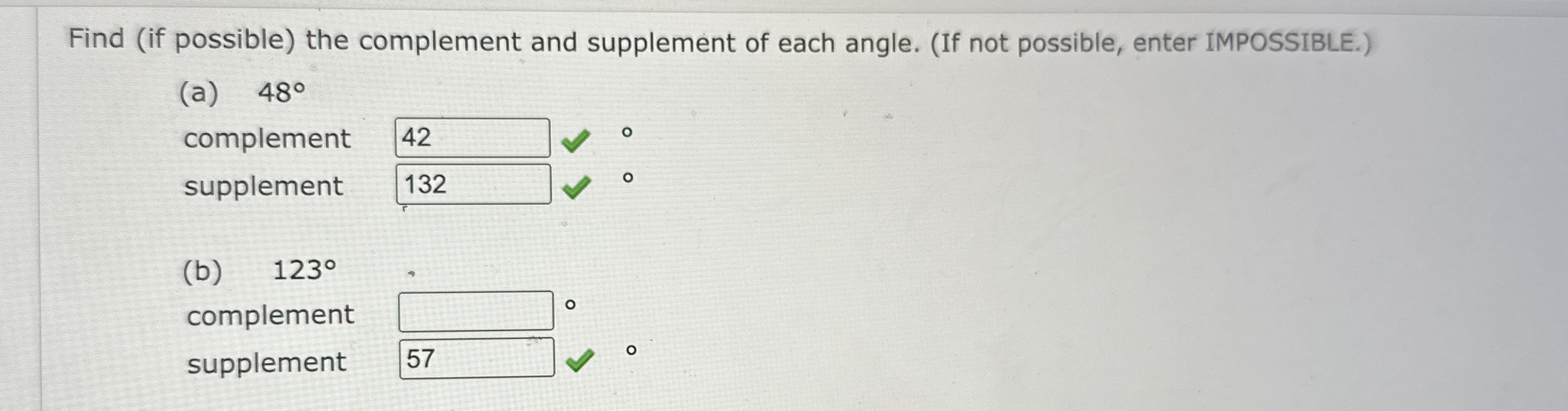 Solved Find (if possible) ﻿the complement and supplement of | Chegg.com