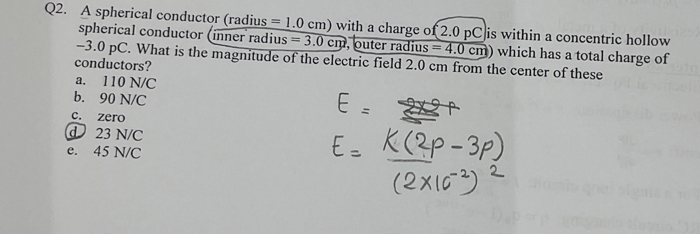 Solved Q2. ﻿A spherical conductor (radius =1.0cm ) ﻿with a | Chegg.com