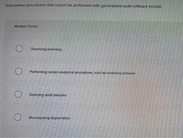 Solved Substantive procedures that cannot be performed with | Chegg.com