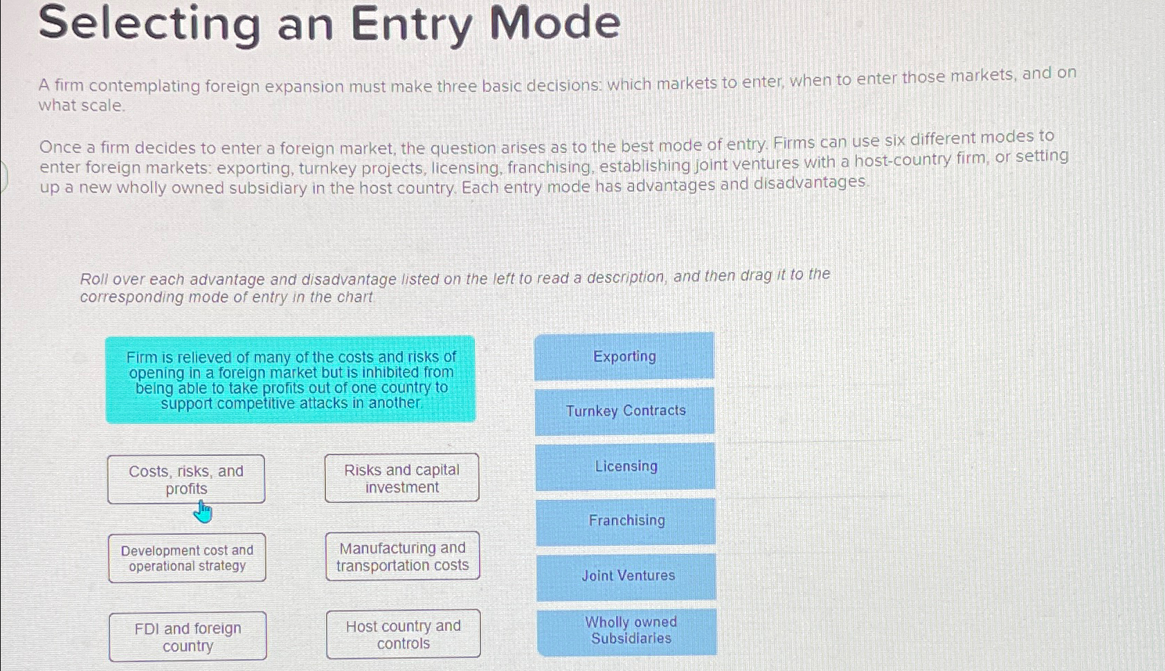 Solved Selecting an Entry ModeA firm contemplating foreign | Chegg.com