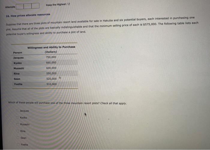 Solved 16. How prices allocate resources Suppose that there | Chegg.com