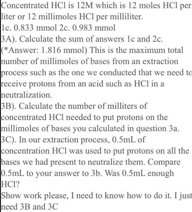 Solved |Concentrated HCl is 12M which is 12 moles HCl per | Chegg.com