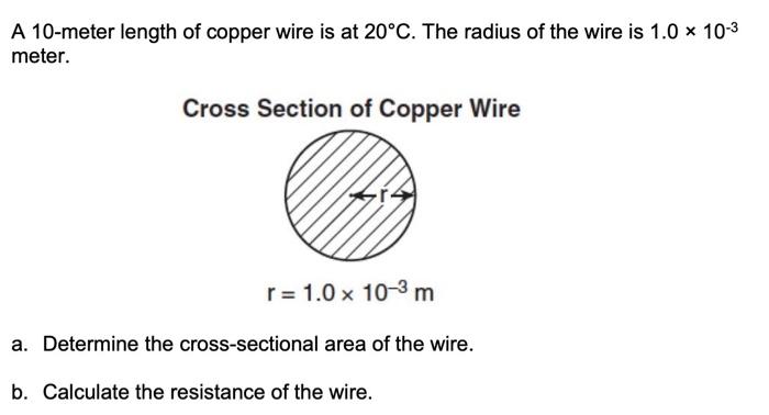 Solved A 10-meter length of copper wire is at 20∘C. The | Chegg.com